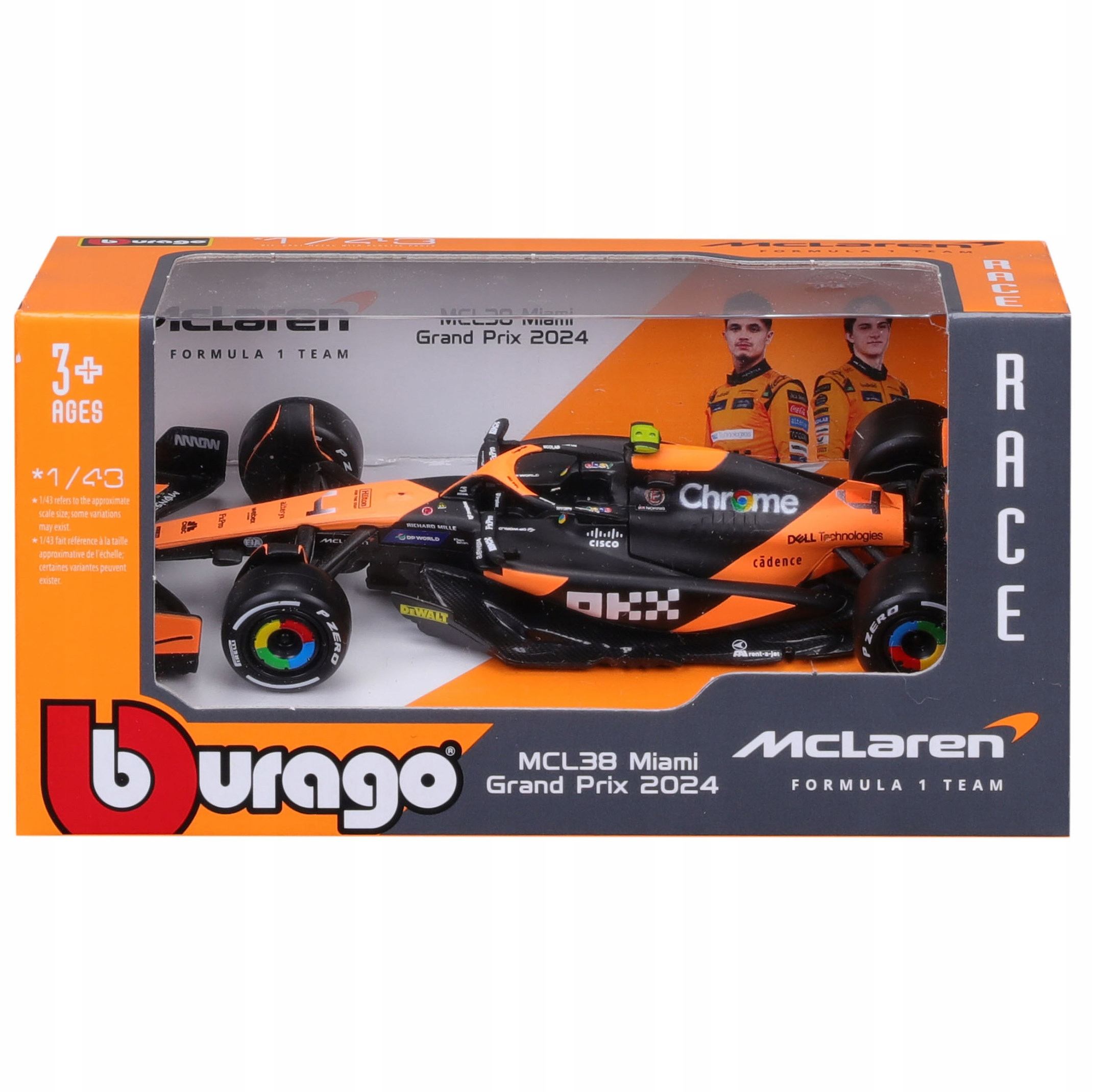 Bburago Model 1:43 MCLAREN F1 MCL38 Miami GP Lando Norris 18-38214 ...